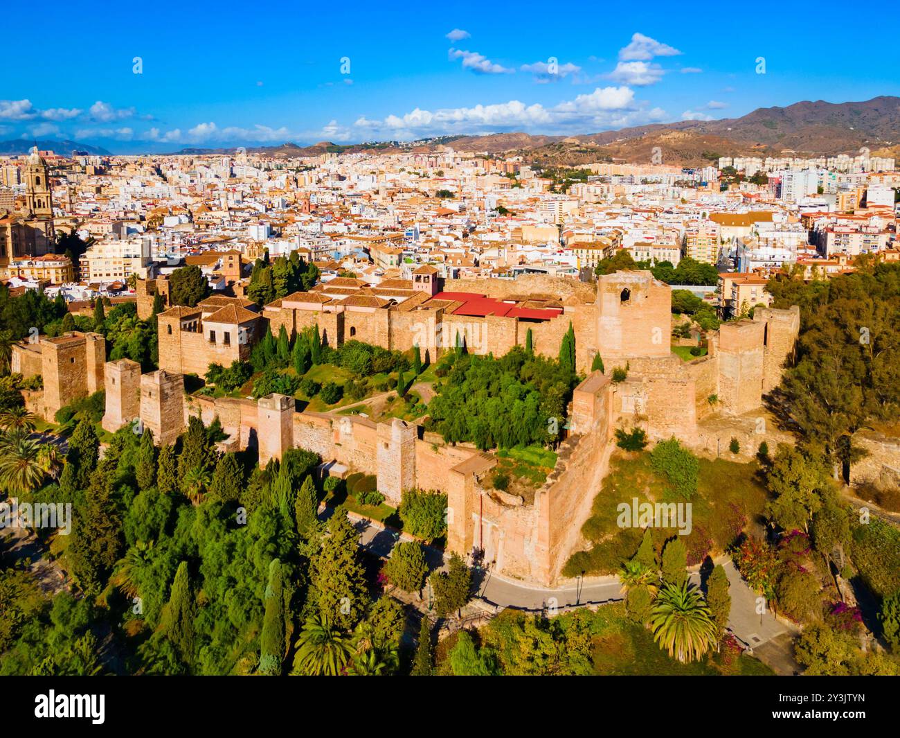 Malaga Alcazaba aerial panoramic view. Alcazaba is an arabian fortress ...