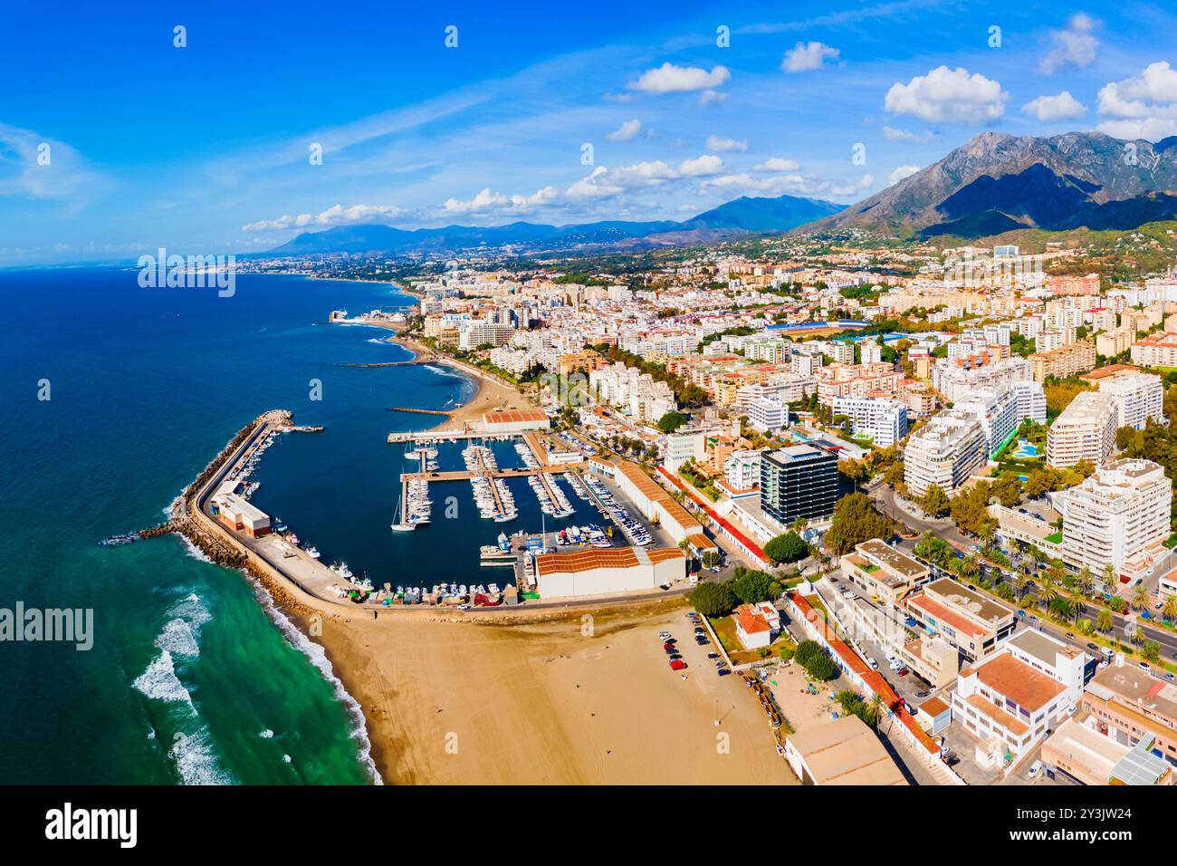 Marbella marina aerial panoramic view. Marbella is a city in the ...