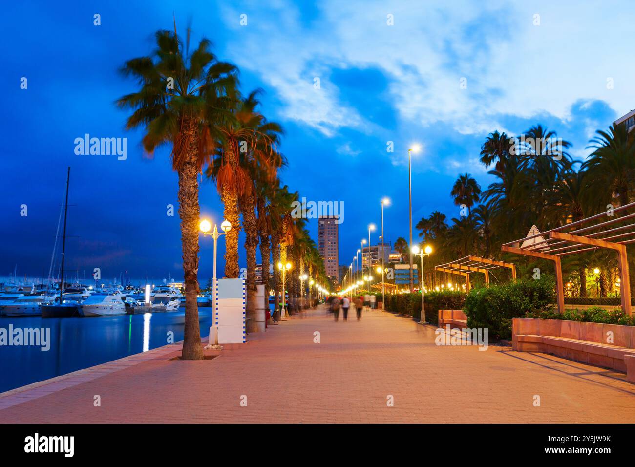 Promenade at the port of Alicante. Alicante is a city in the Valencia ...