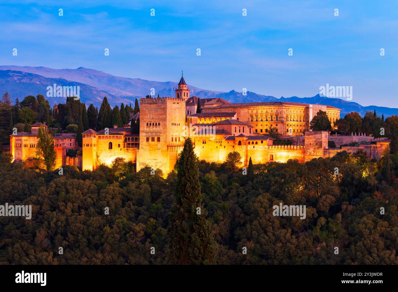 The Alhambra aerial panoramic view. The Alhambra is a fortress complex ...