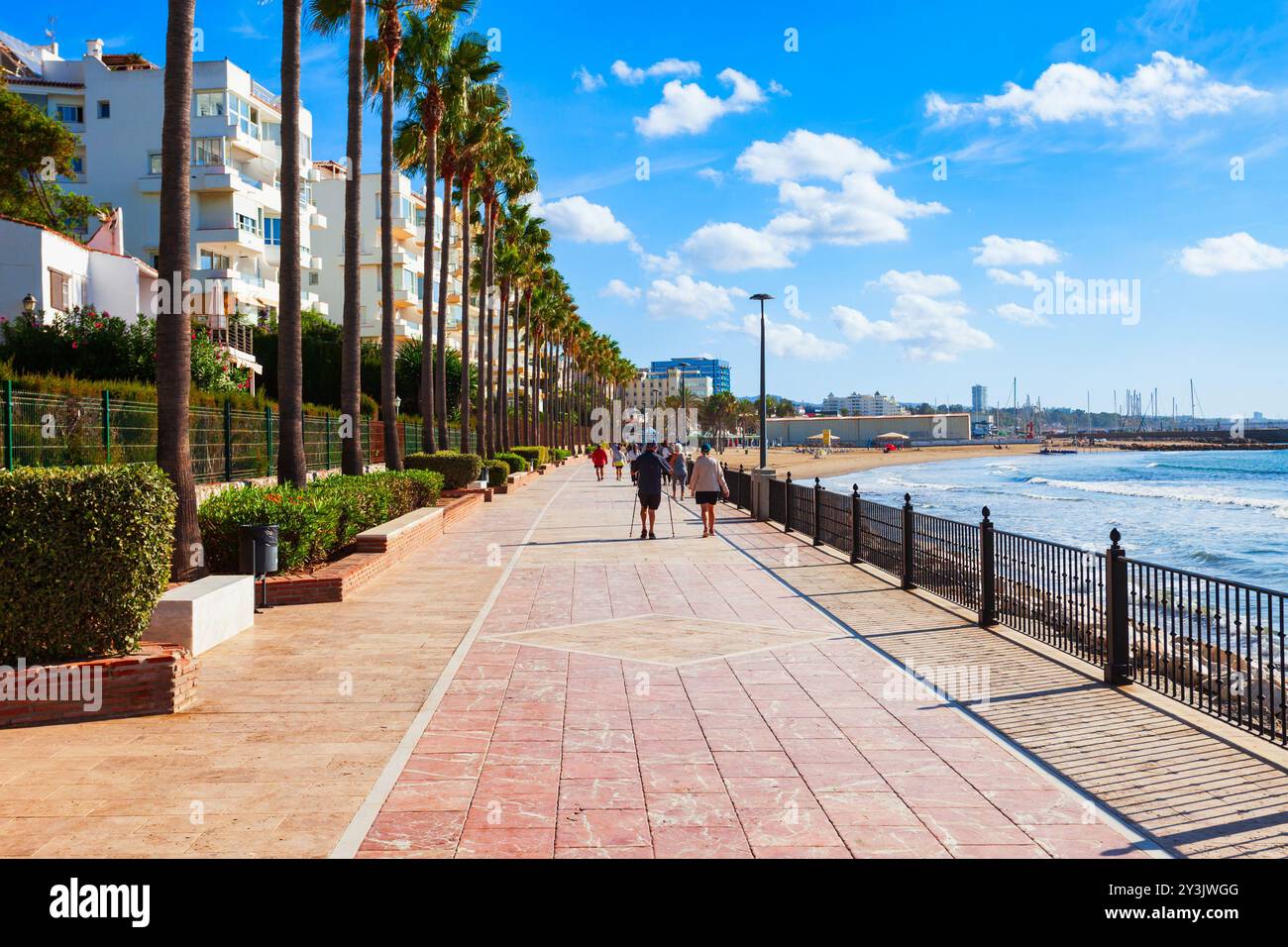 Marbella beach promenade. Marbella is a city in the province of Malaga ...