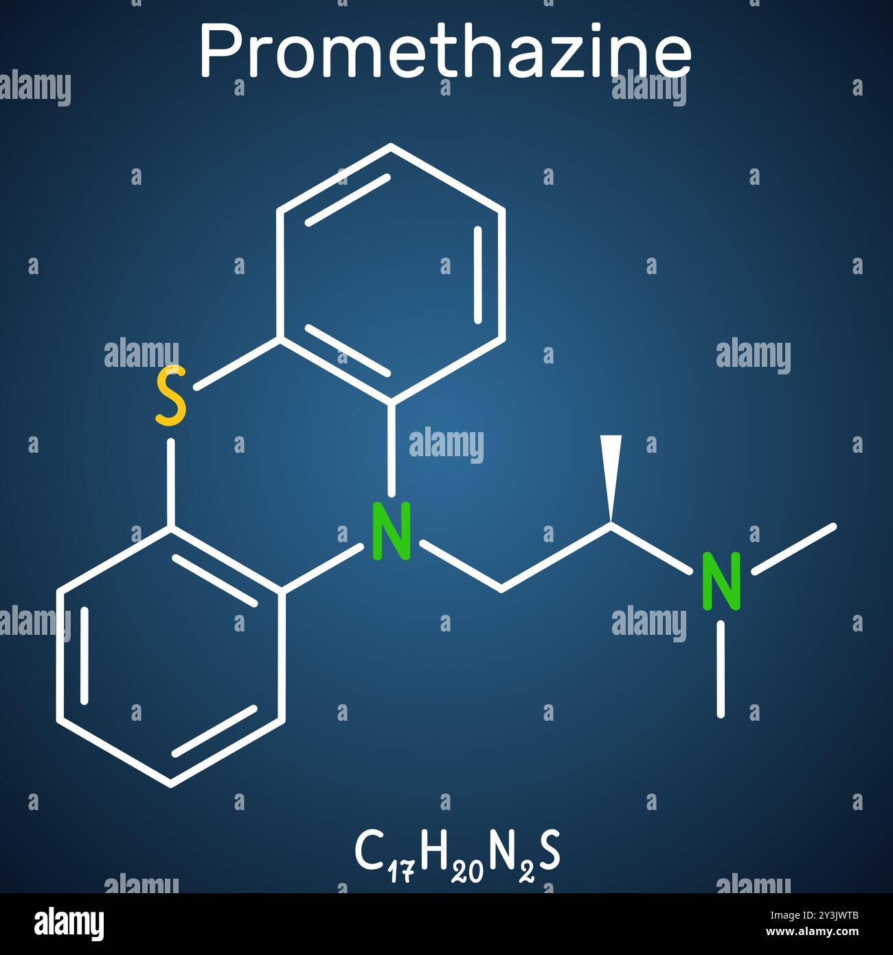 Promethazine antihistamine drug molecule. Structural chemical formula ...