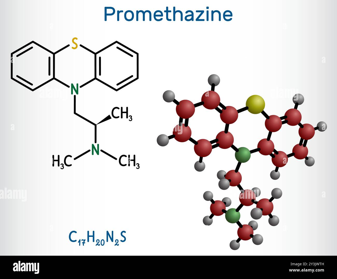 Promethazine antihistamine drug molecule. Structural chemical formula ...