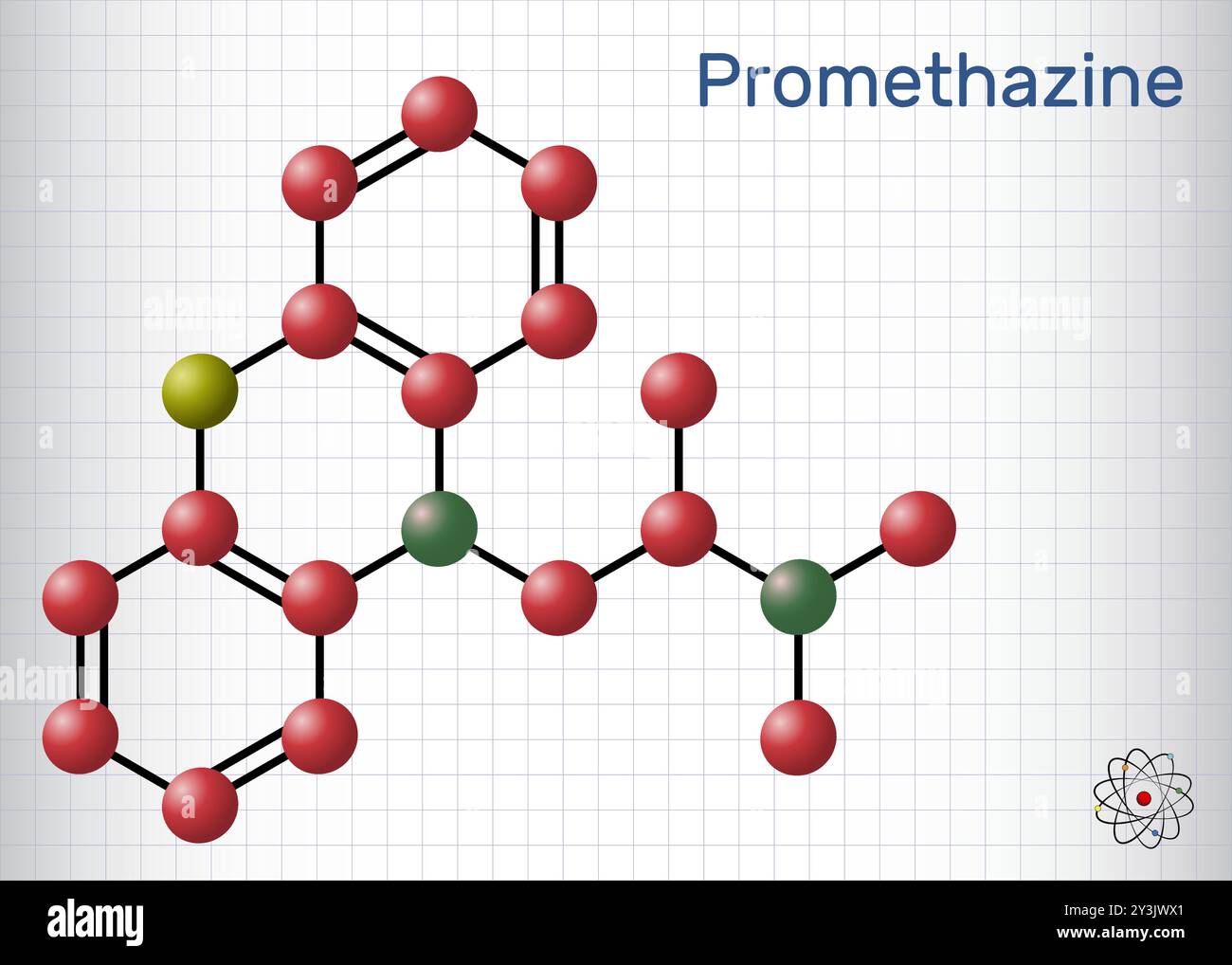 Promethazine antihistamine drug molecule. Structural chemical formula ...