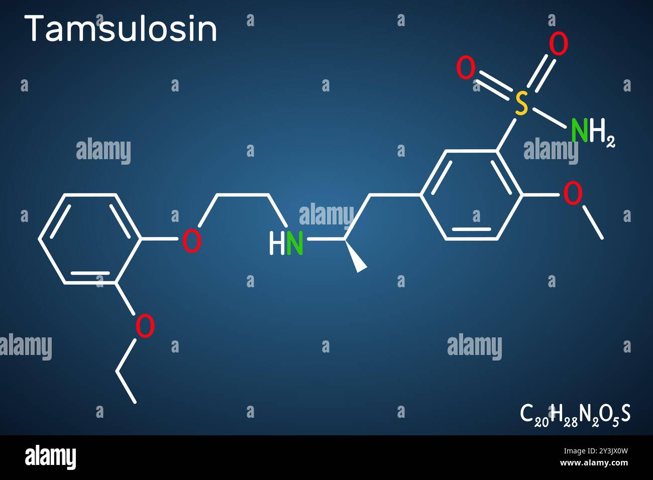 Tamsulosin drug molecule. Used to treat benign prostatic hyperplasia ...