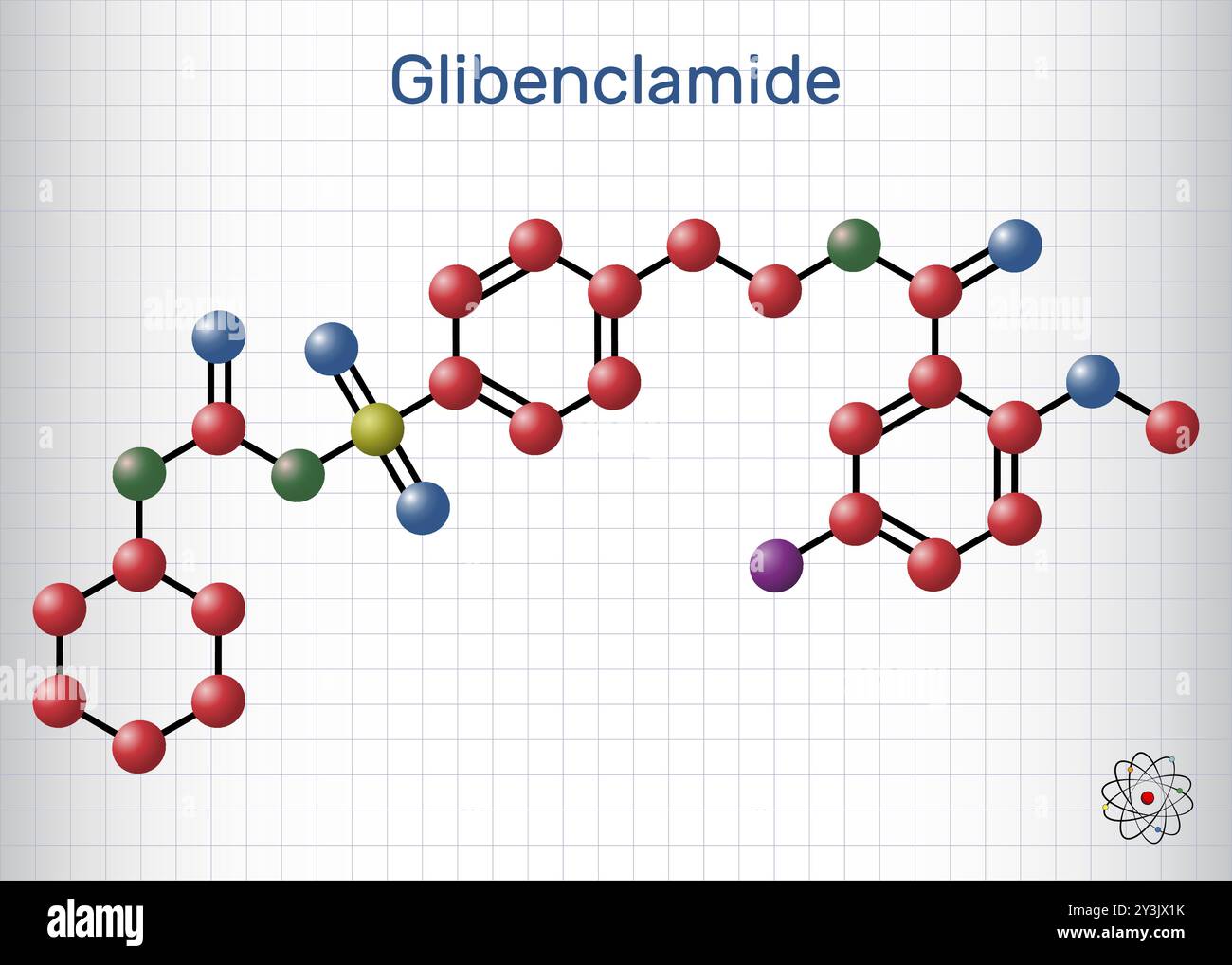 Glibenclamide, glyburide molecule. Sulfonylurea used in the treatment ...