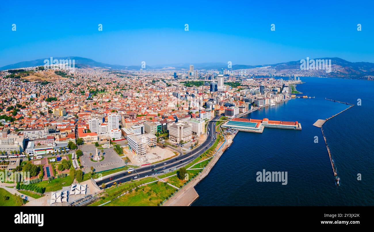 Izmir city centre aerial panoramic view. Izmir is a metropolitan city ...