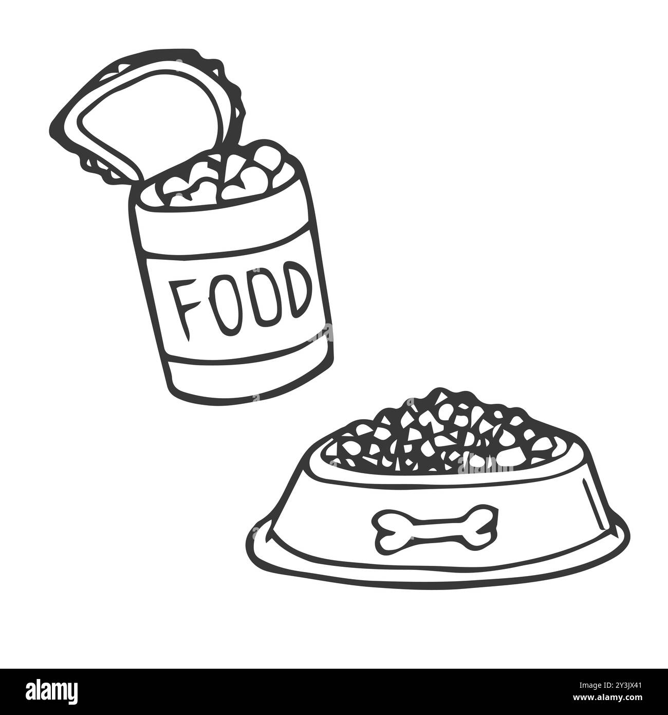 Dog bowl hand drawn outline doodle icon. Bowl full of pet food as pets ...