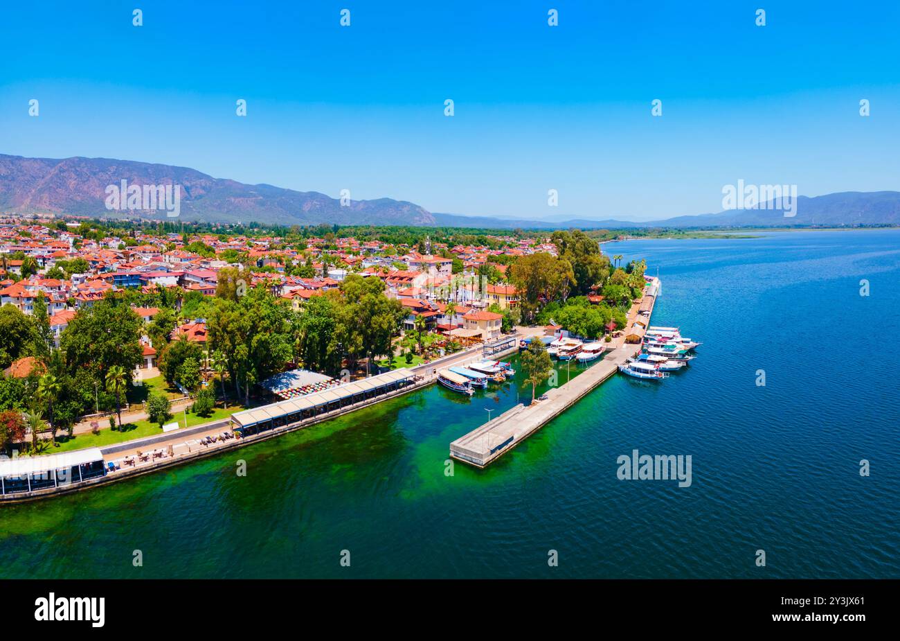 Koycegiz town and Koycegiz lake aerial panoramic view in Mugla Province ...