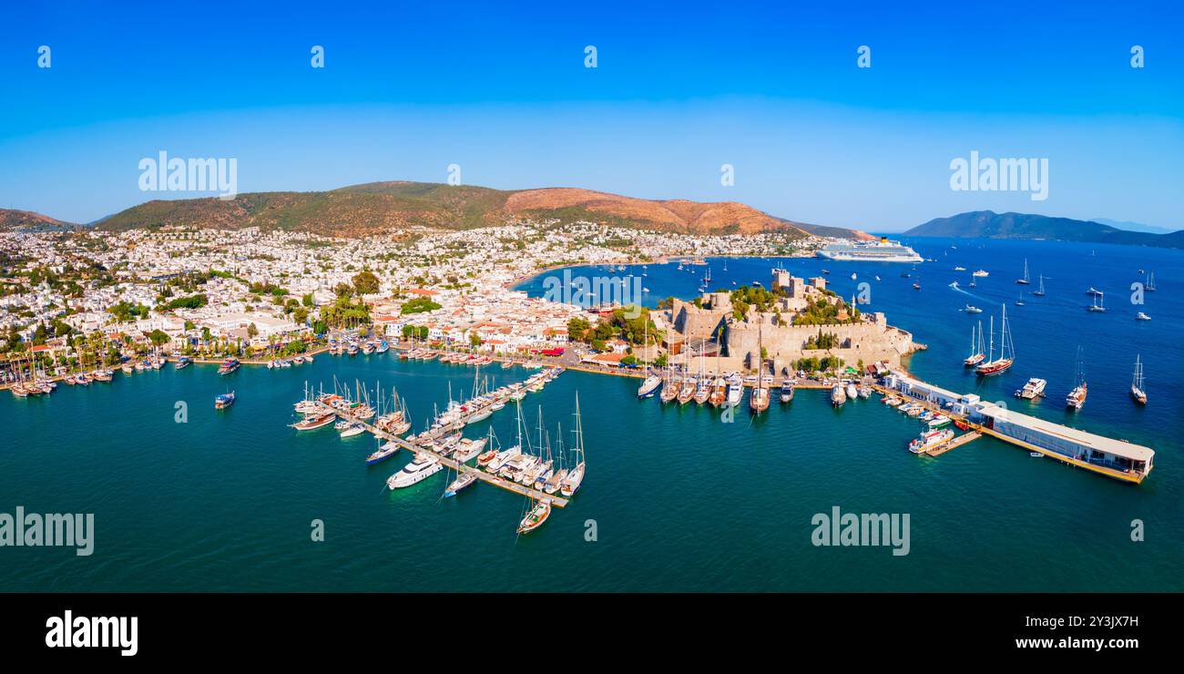 The Bodrum Castle of St. Peter and marina aerial panoramic view in ...