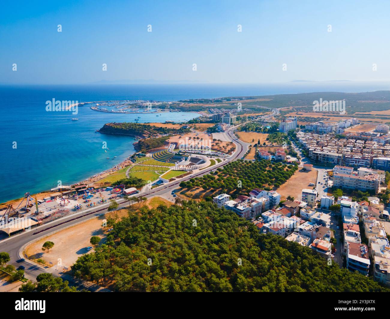 Didim amphitheater aerial panoramic view. Didim is a town in Aydin ...