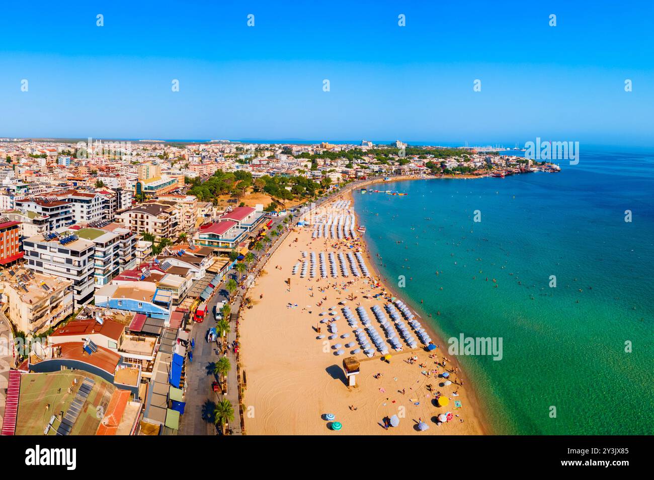 Didim city beach aerial panoramic view. Didim is a town in Aydin ...