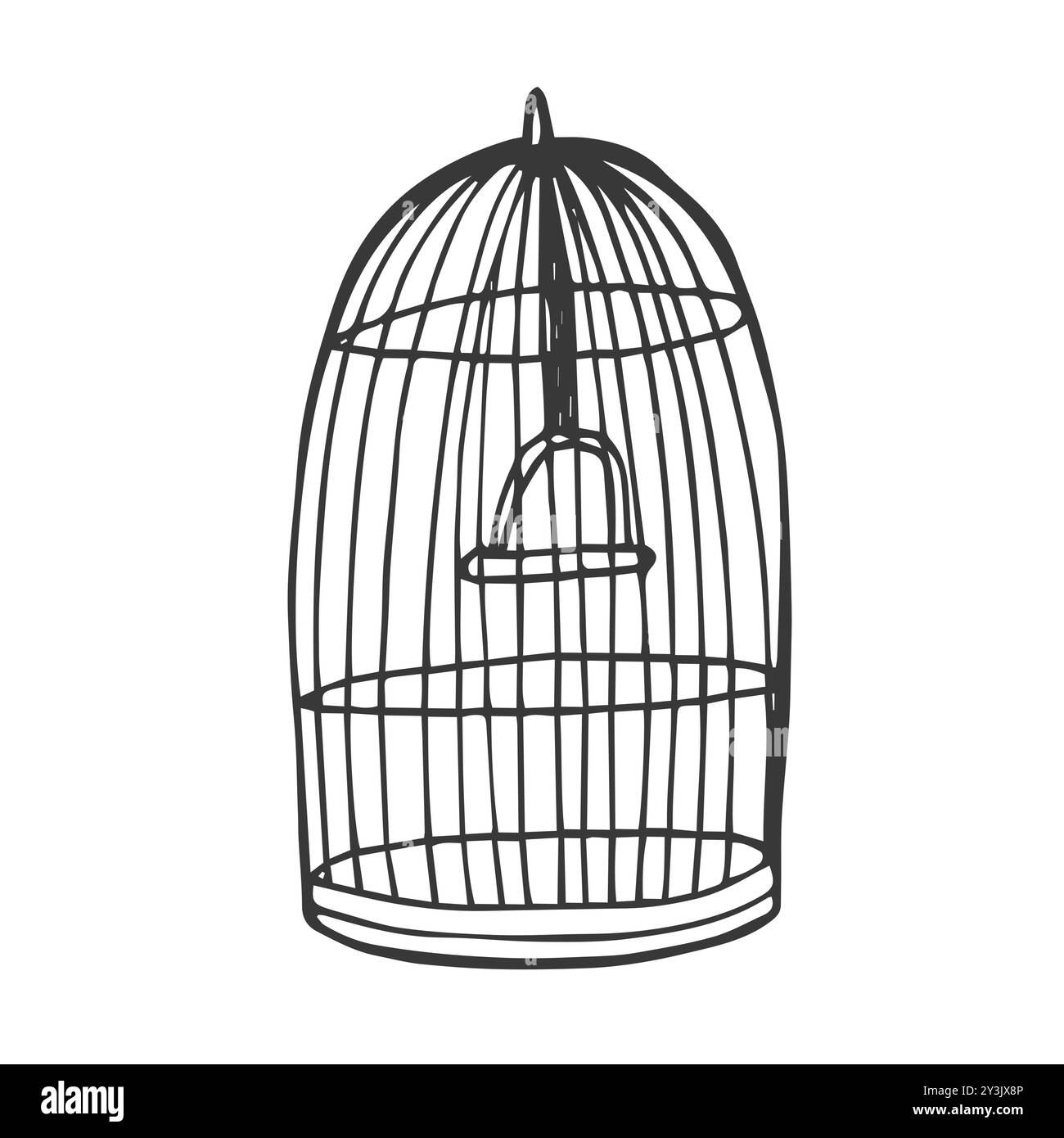 Hand drawn cute outline illustration of open cage. Flat vector release ...