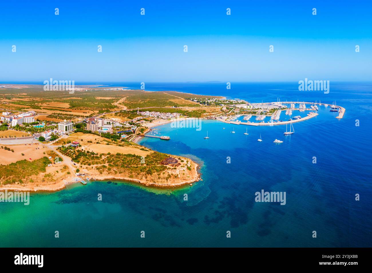 Didim city beach aerial panoramic view. Didim is a town in Aydin ...