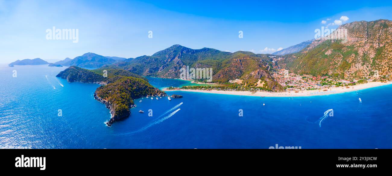 Oludeniz beach aerial panoramic view. Oludeniz or Blue Lagoon is a ...
