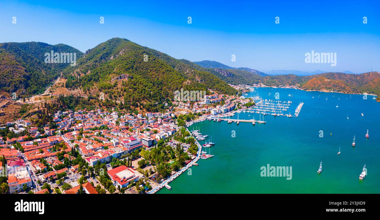 Fethiye city centre aerial panoramic view. Fethiye is a city in Mugla ...