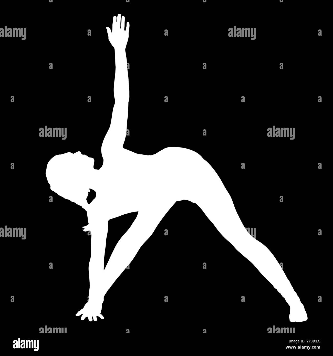 Negative silhouette of a female person performing the yoga exercise ...