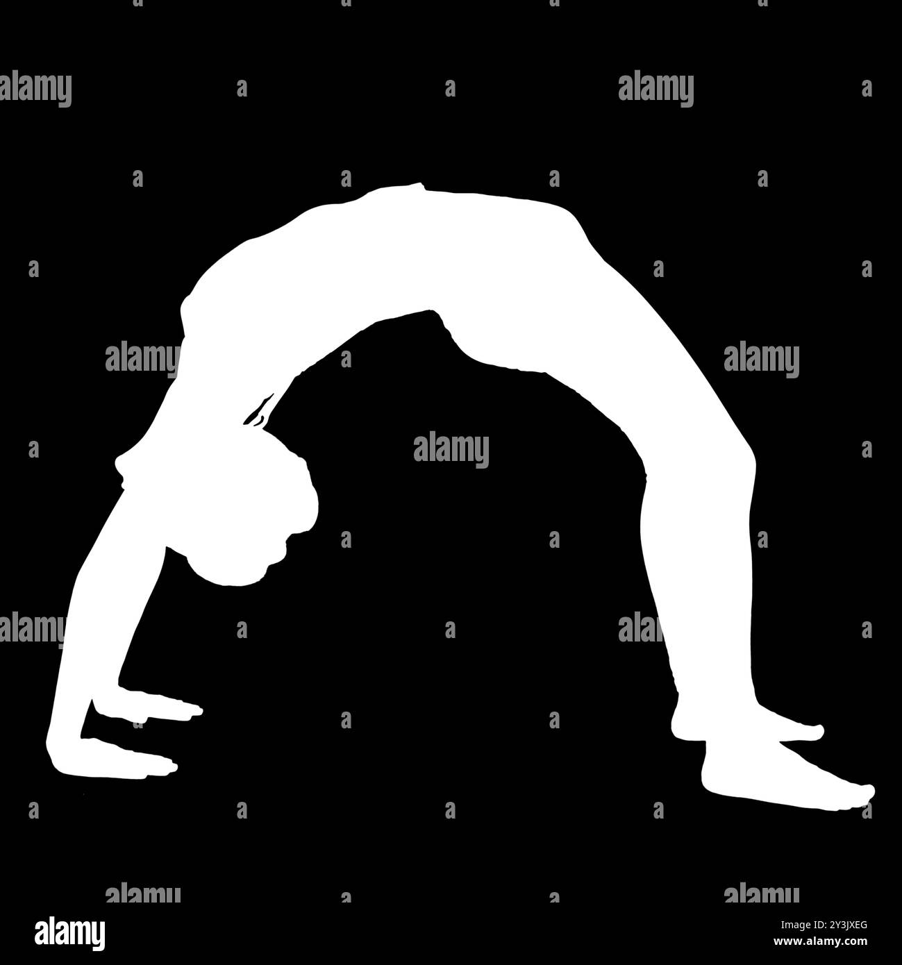 Negative silhouette of a female person performing the yoga exercise ...