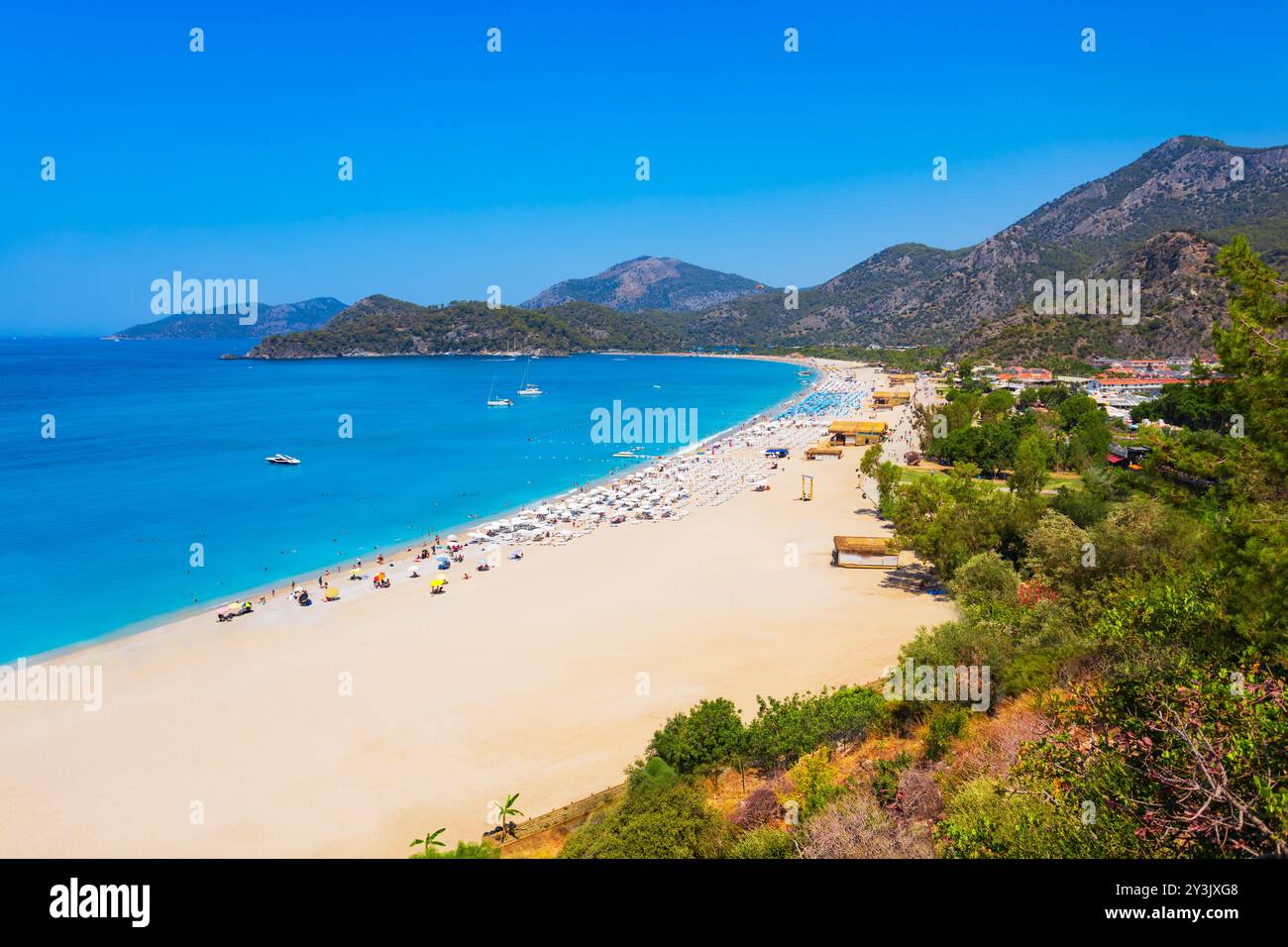 Oludeniz beach aerial panoramic view. Oludeniz or Blue Lagoon is a ...