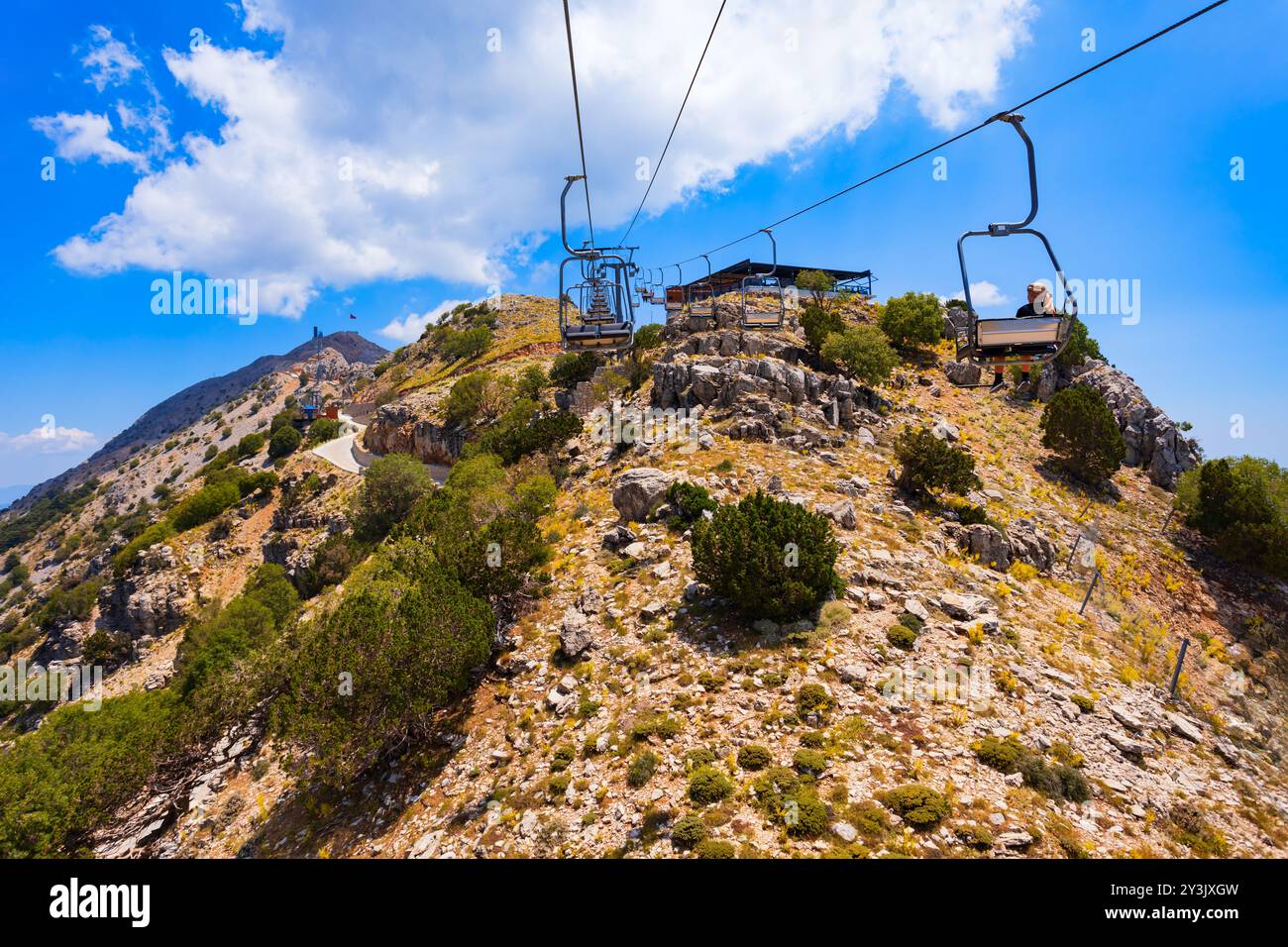 Cable car from Oludeniz to Babadag mountain. Oludeniz or Blue Lagoon is ...