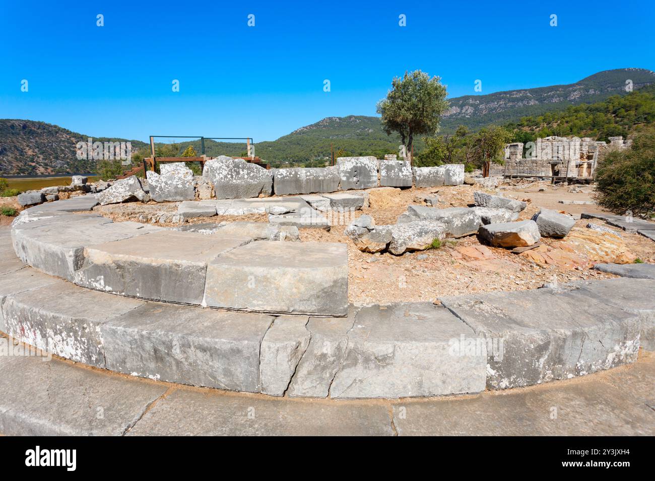 Observation platform circular building at the Kaunos ancient city ...