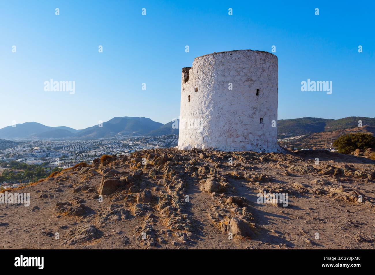 Bodrum windmill ruins in Bodrum city. Bodrum is a city in Mugla ...