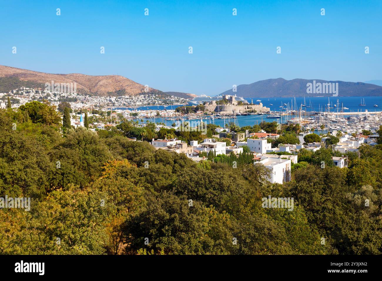 The Bodrum Castle of St. Peter and marina aerial panoramic view in ...