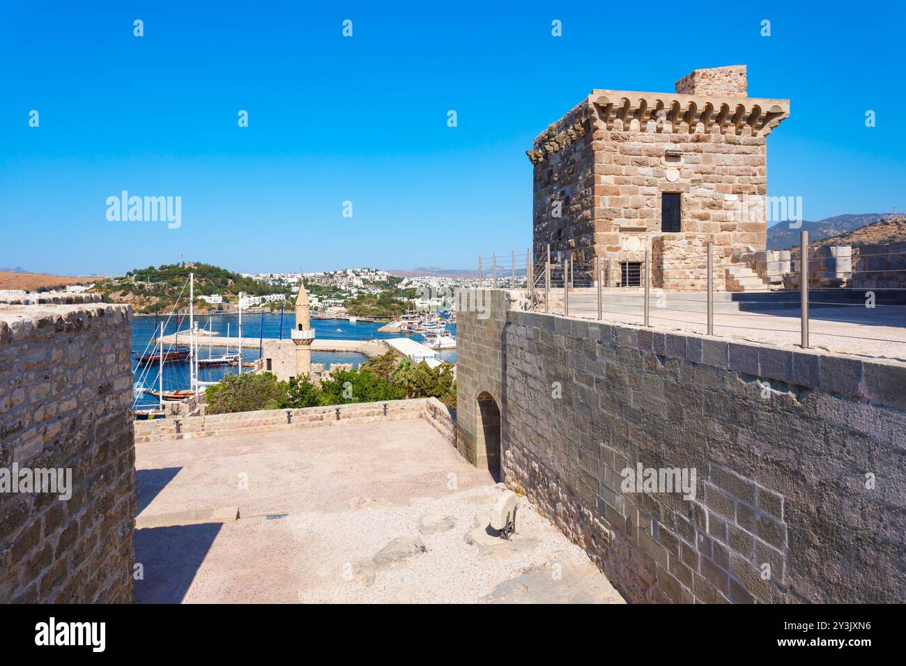 Tower at the Bodrum Castle of St. Peter in Bodrum city. Bodrum is a ...