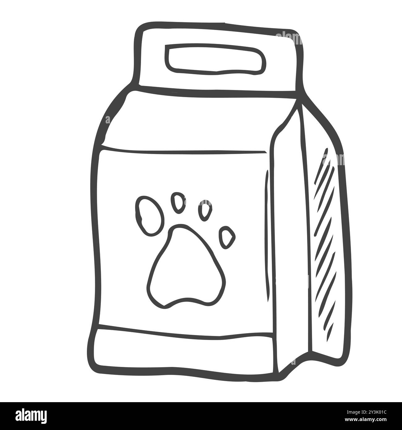 Pet food package in doodle style. Food for cats and dogs. Vector simple ...