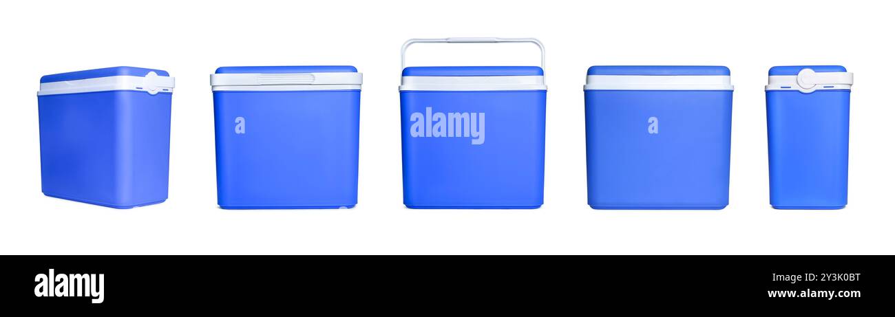 Blue cool box isolated on white, collage Stock Photo - Alamy