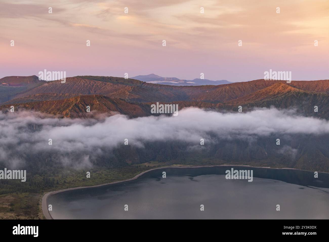 Aerial view of the Fire Volcano (Vulcao do Fogo) with the mountains and ...