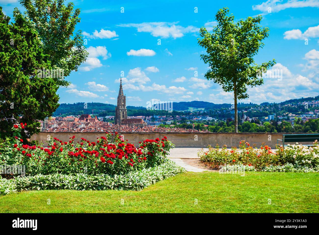 Rosengarten Rose garden park and Bern city aerial panoramic view. Bern ...