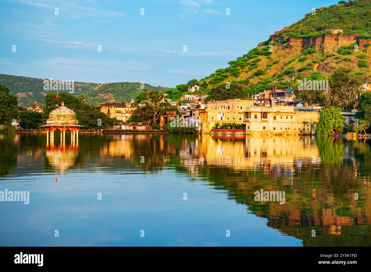 Bundi town and Nawal Sagar lake panoramic view in Rajasthan state in ...