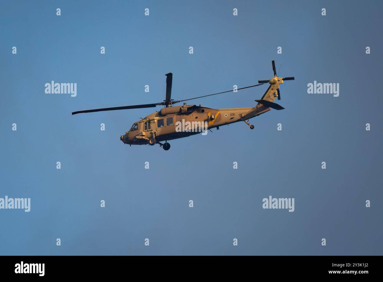 Jerusalem, Israel - July 14th, 2024: An Israeli air force black hawk ...