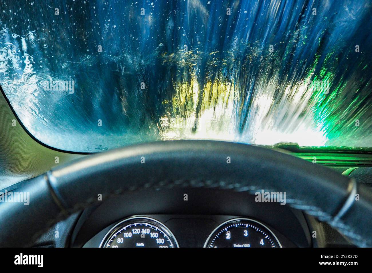 Poor view from car window in car wash Stock Photo - Alamy