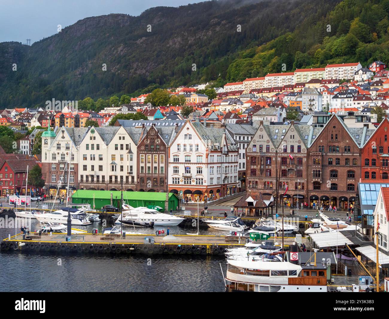 Historic buildings and waterfront at Bryggen, Bergen, Norway Stock ...
