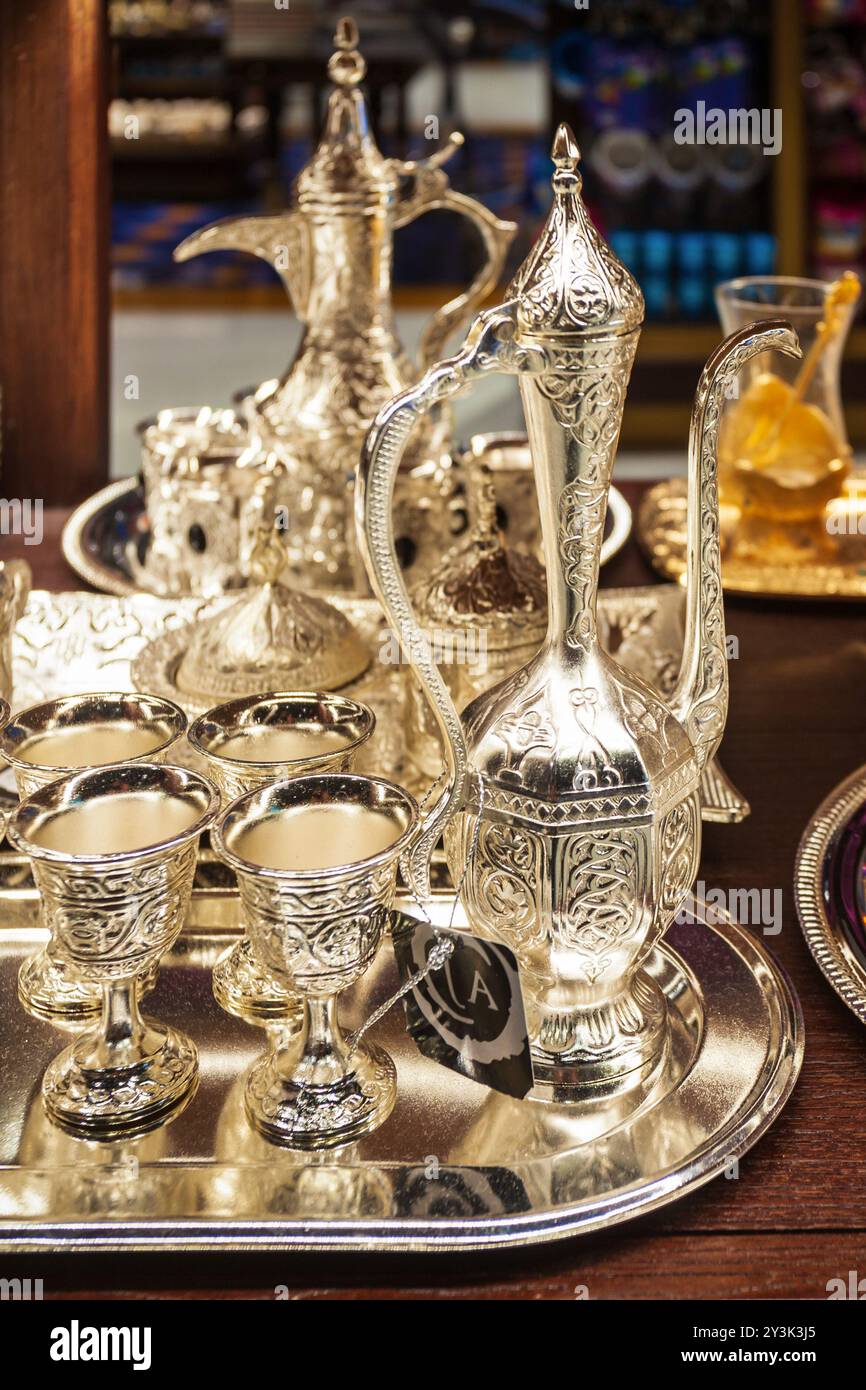 DUBAI, UAE - MARCH 02, 2019: Traditional arabic tea pot souvenir in the ...