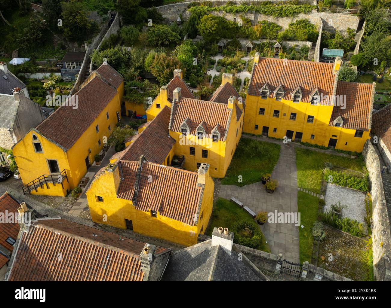 Aerial view from drone of Culross Palace in historic village of Culross ...