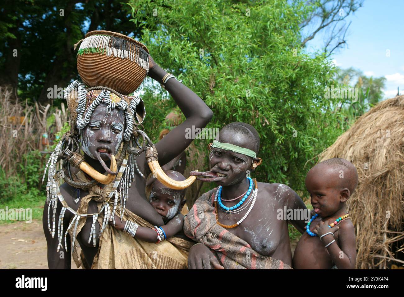 Mursi tribal wives and child in Ethiopia's Omo Valley Africa Stock ...