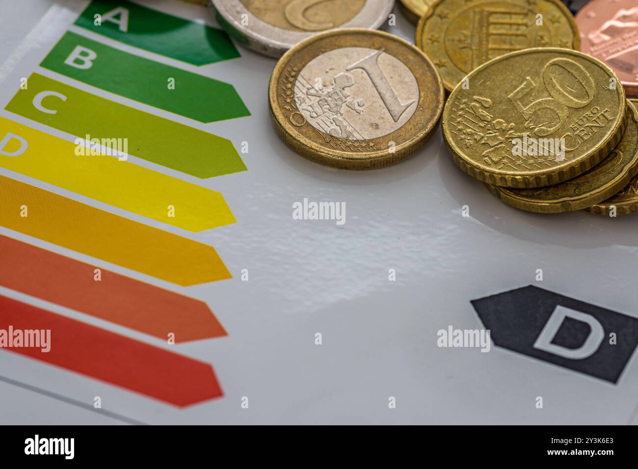 An energy label with euro coins Stock Photo - Alamy
