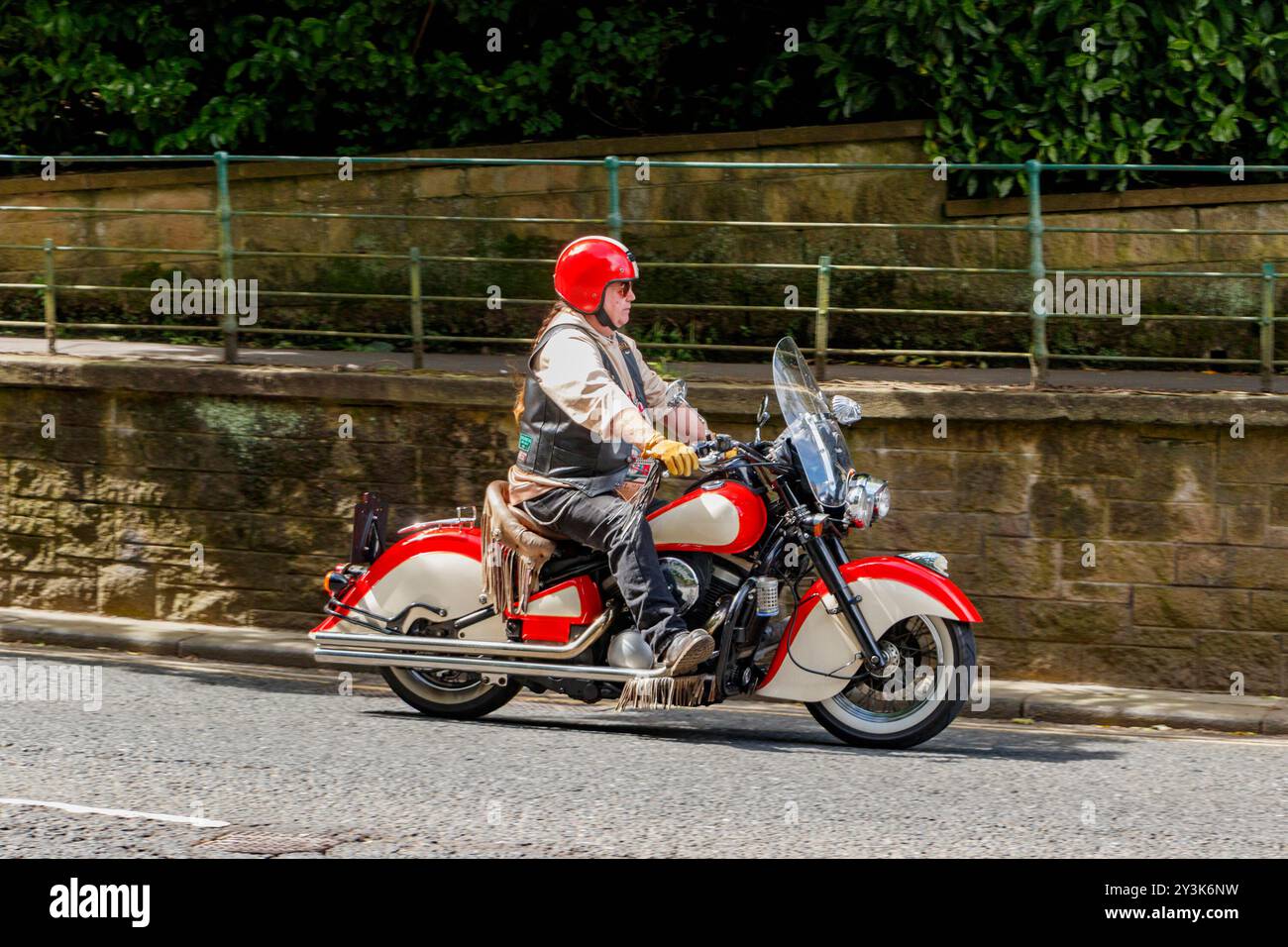 vintage kawasaki indian drifter motorycle and rider in morpeth ...