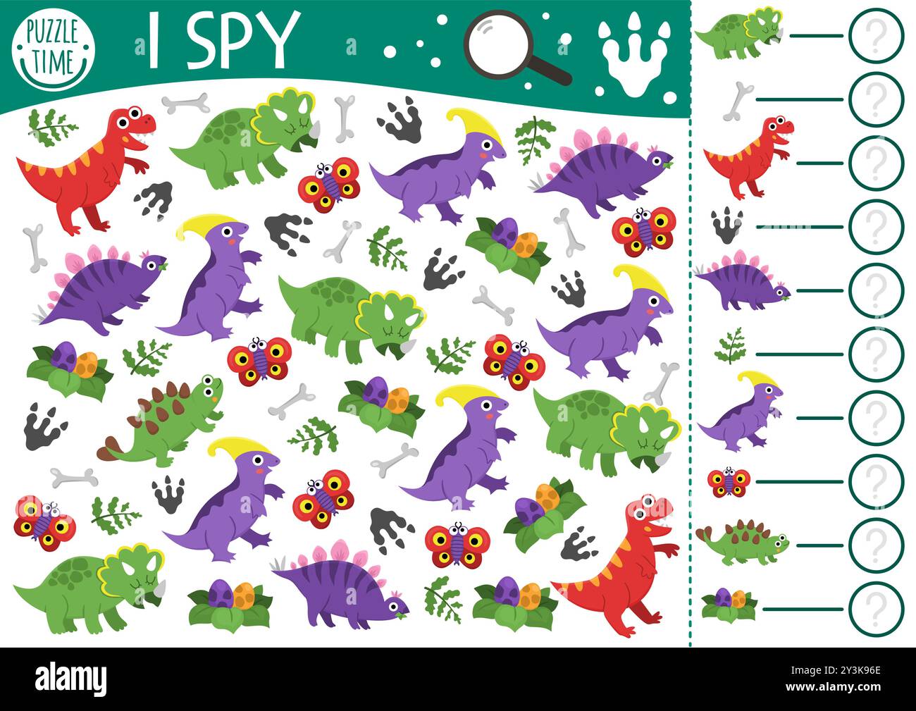Dinosaur I spy game for kids. Searching and counting activity with T ...