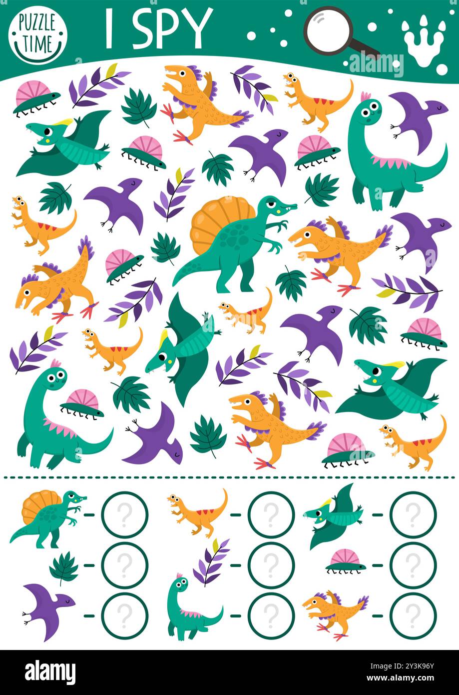 Dinosaur I spy game for kids. Searching and counting activity with ...
