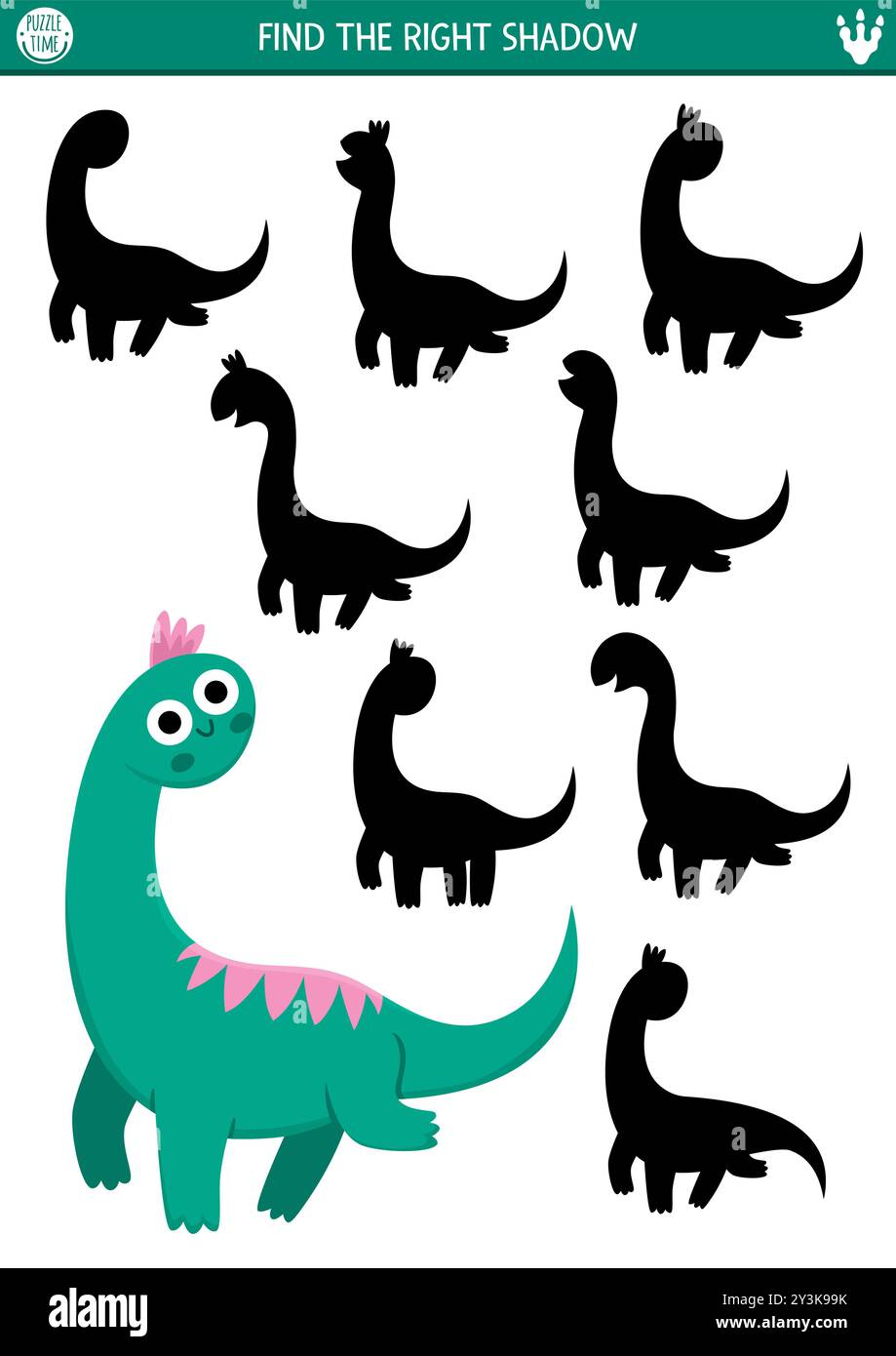 Dinosaur shadow matching activity with ancient animal. Prehistoric ...