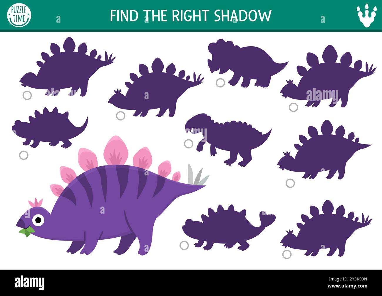 Dinosaur shadow matching activity with ancient animal. Prehistoric ...