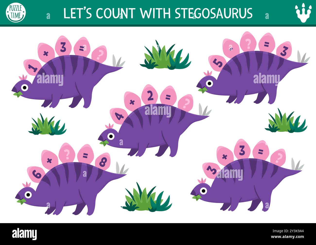 Counting game with cute stegosaur and numbers on his bony plates ...