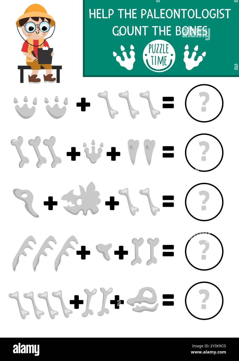 Counting game with cute paleontologist and dinosaur bones. Math ...