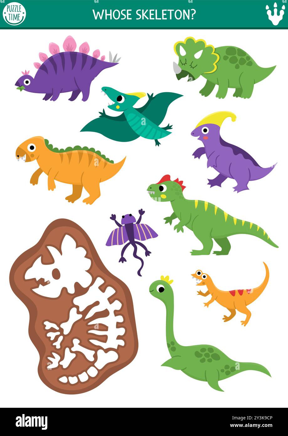 Dinosaur matching activity with cute animals and triceratops skeleton ...