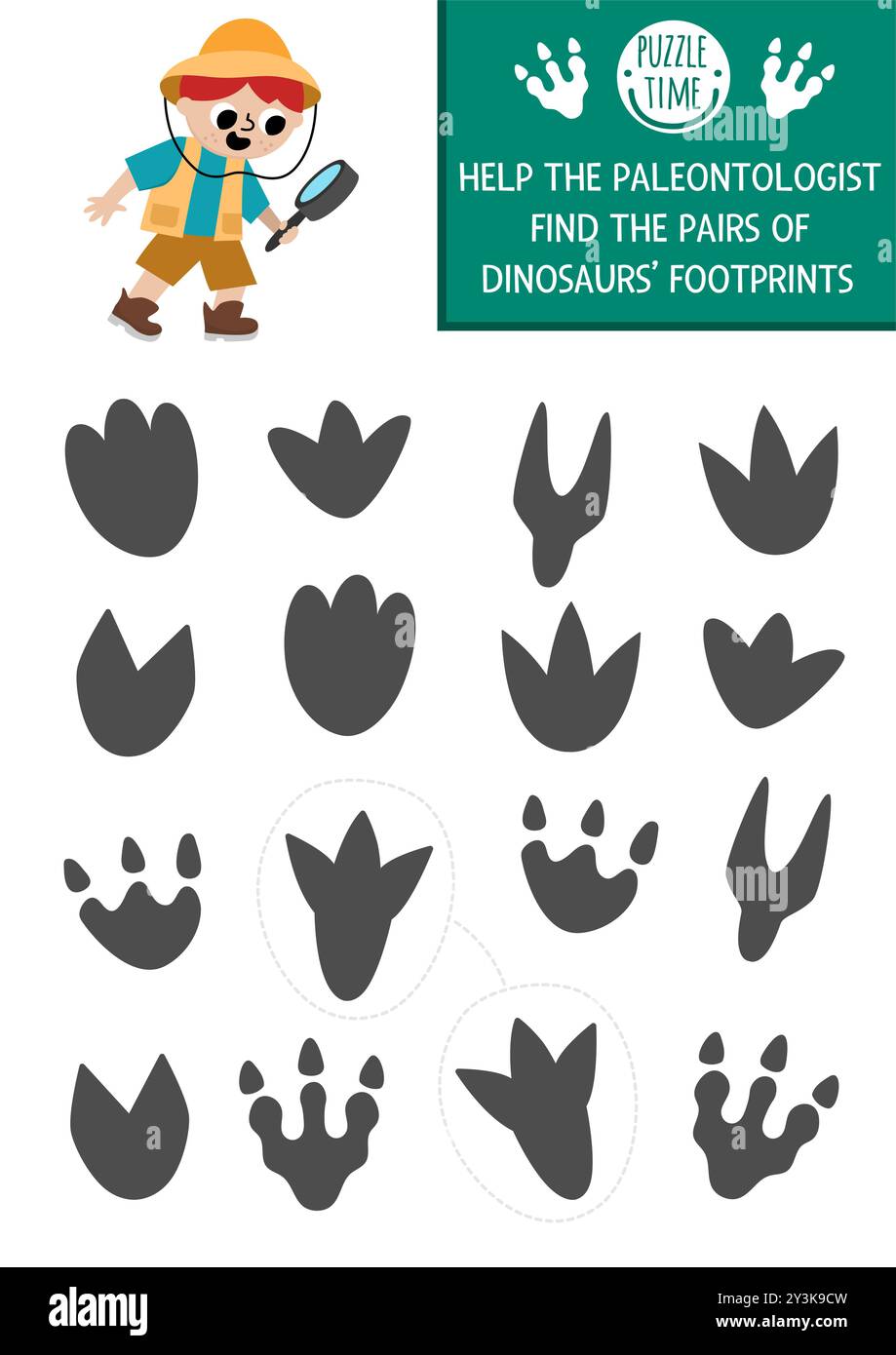 Find pair of dinosaur footprints. Prehistoric matching activity for ...