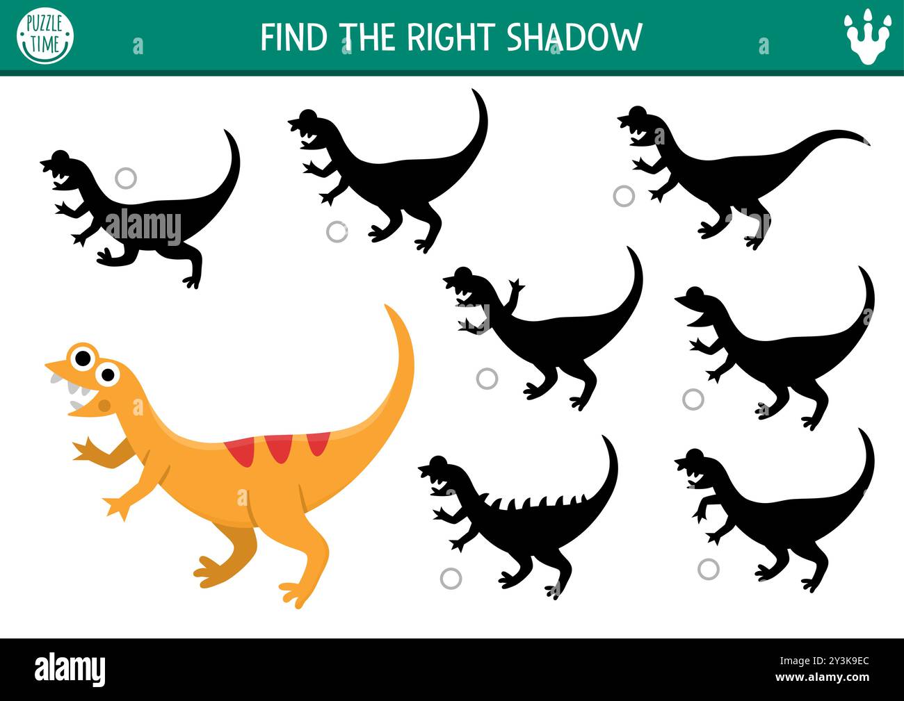 Dinosaur shadow matching activity with ancient animal. Prehistoric ...